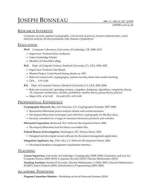 Resume - Joseph Bonneau