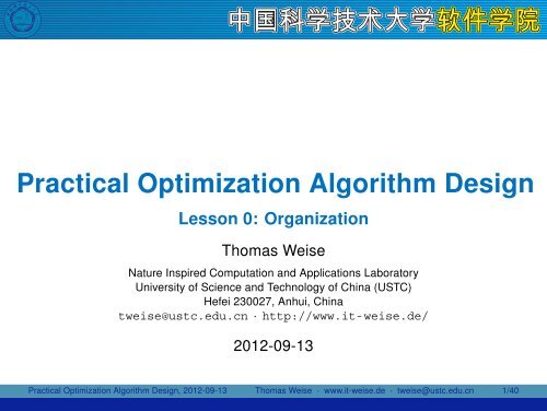 Practical Optimization Algorithm Design Lesson Of Thomas Weise