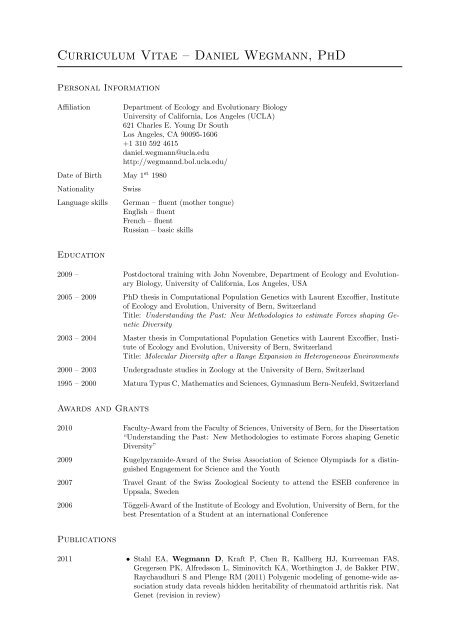 CV as pdf - Daniel Wegmann - UCLA