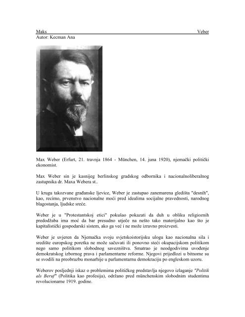 Maks veber - Seminarski Maturski Diplomski Radovi