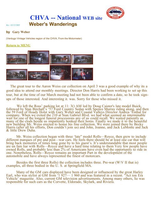 Aaron Weiss Car Collection - CHVA National