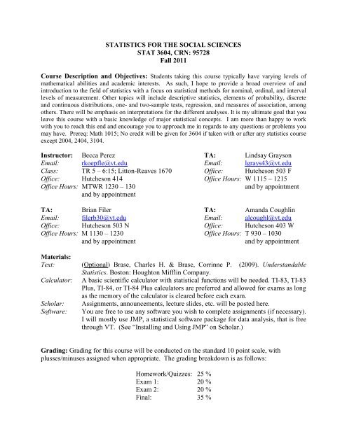 STATISTICS FOR THE SOCIAL SCIENCES STAT ... - Virginia Tech