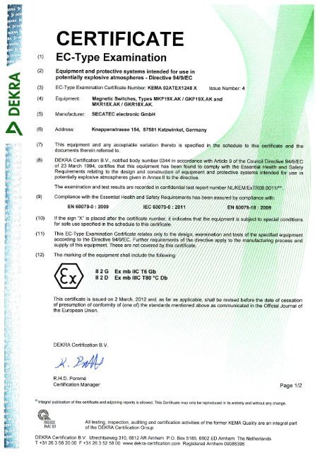 KEMA 02ATEX1248 X - Secatec Electronic gmbH