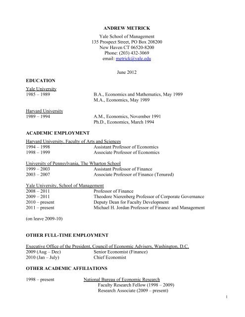 ANDREW METRICK Yale School of Management ... - Yale University