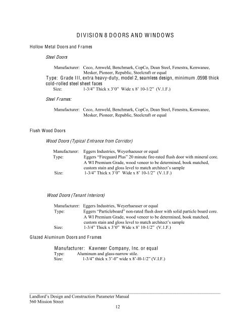 DIVISION 8 DOORS AND WINDOWS - 560 Mission's