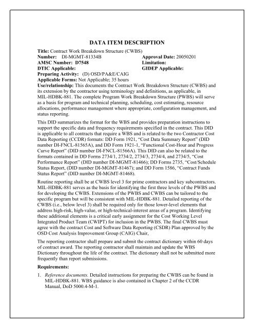 Contract Work Breakdown Structure (CWBS)