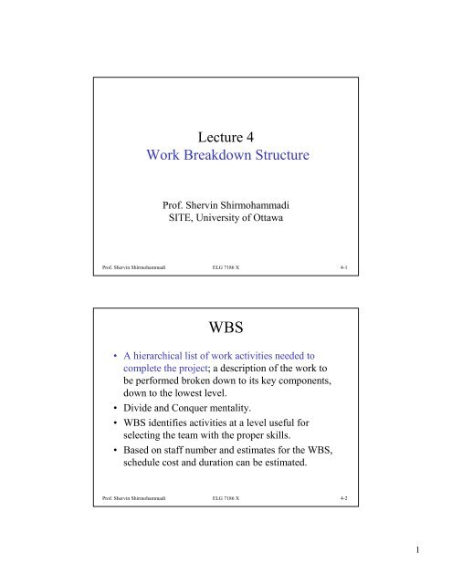Lecture 4 Work Breakdown Structure
