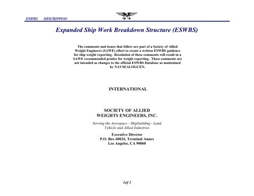 Expanded Ship Work Breakdown Structure (ESWBS)