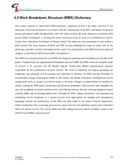 4.0 Work Breakdown Structure (WBS) Dictionary