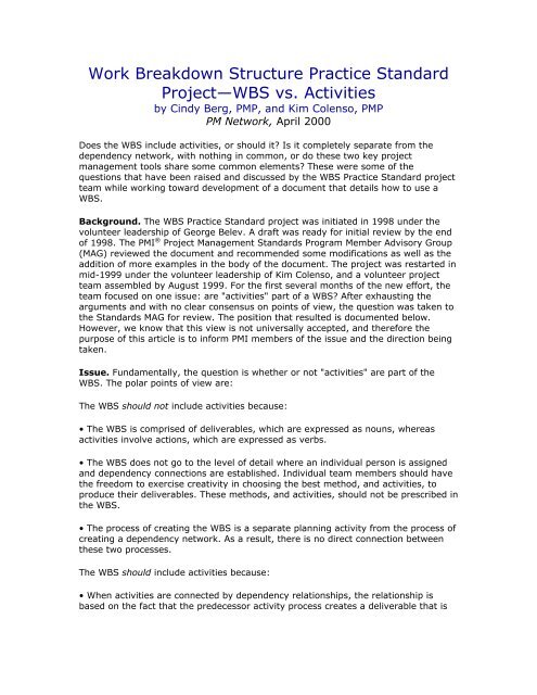 Work Breakdown Structure Practice Standard Project—WBS vs