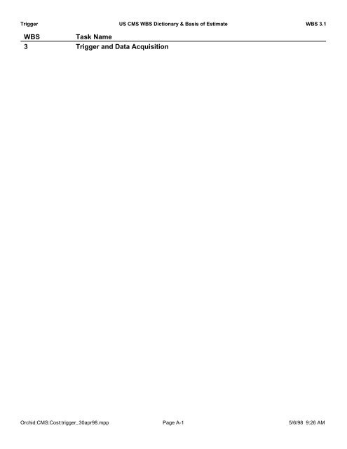 Trigger WBS Dictionary Contents