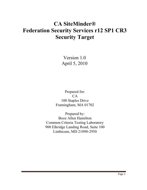 CA SiteMinder® Federation Security Services r12 ... - Common Criteria