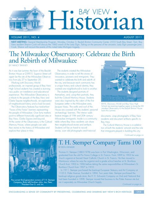 The Milwaukee Observatory - The Bay View Historical Society