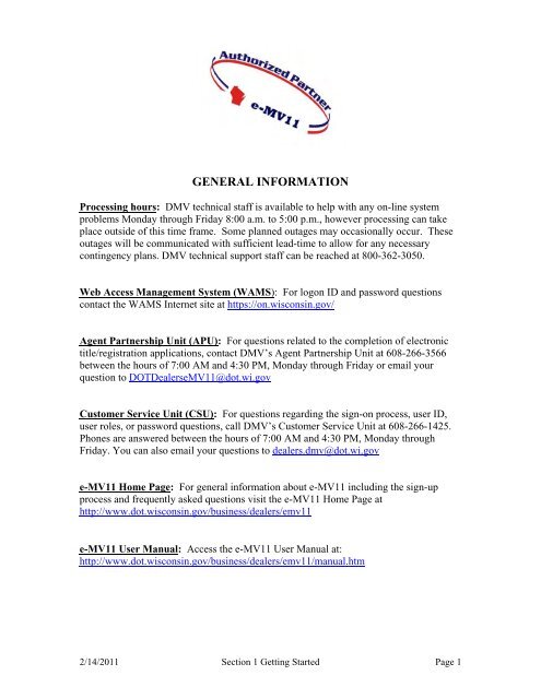 EMV11 User Manual - Getting started - Wisconsin.gov