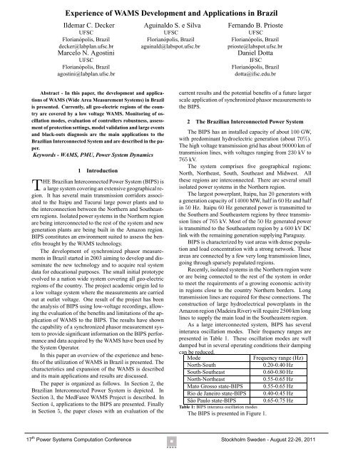 Experience of WAMS Development and Applications in Brazil