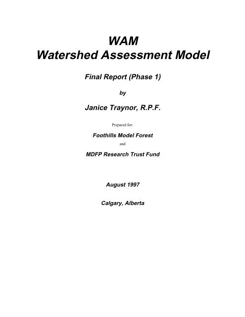 WAM Watershed Assessment Model Final Report (Phase 1)