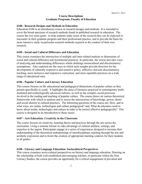 Course Descriptions - Memorial University of Newfoundland