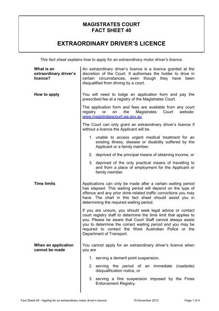 Extraordinary Driver's Licence - Magistrates Court