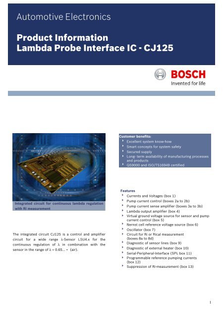 Automotive Electronics Product Information Lambda Probe Interface ...