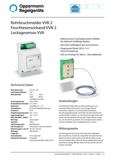 Rohrbruchmelder VVK 2 Feuchtesensorband VVN 2 Leckagesensor ...