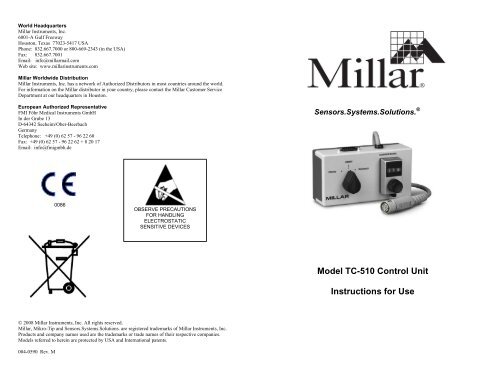 Model TC-510 Control Unit Instructions for Use - Millar Instruments
