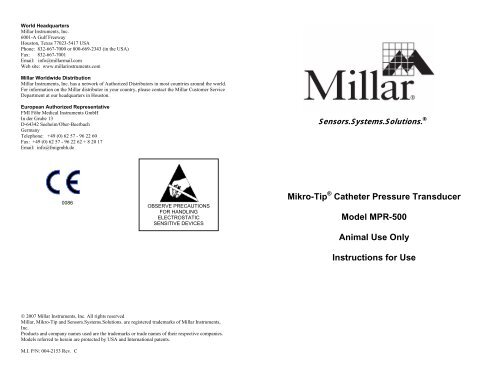 Mikro-Tip Catheter Pressure Transducer Model MPR-500 ... - Millar