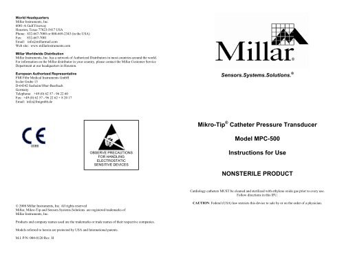 Mikro-Tip Catheter Pressure Transducer Model MPC-500 ... - Millar