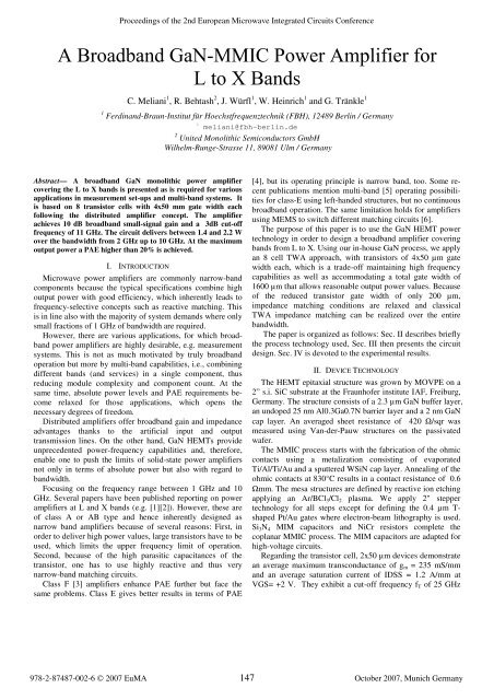 A Broadband GaN-MMIC Power Amplifier for L to X Bands - IEEE