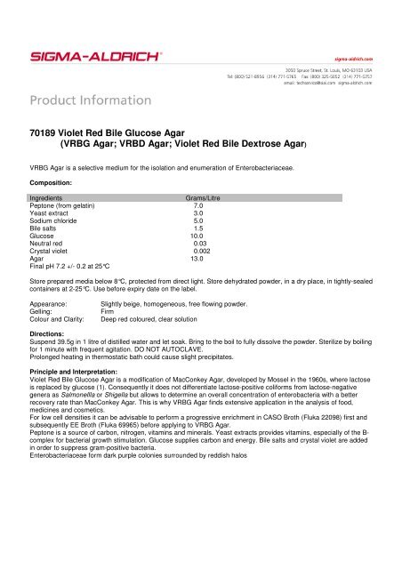 70189 Violet Red Bile Glucose Agar (VRBG Agar; VRBD Agar ...