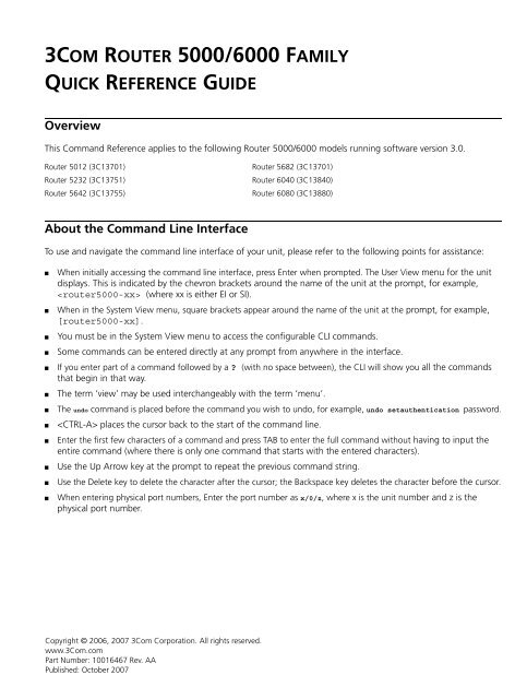 3com router 5000/6000 family quick reference guide - HP Business ...
