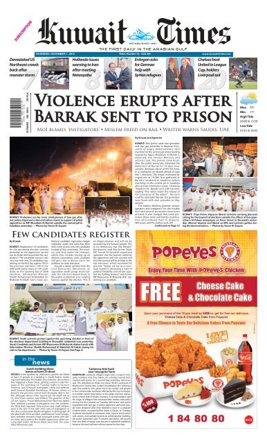 VIOlENcE ERUPTS AFTER BARRAk SENT TO ... - Kuwait Times