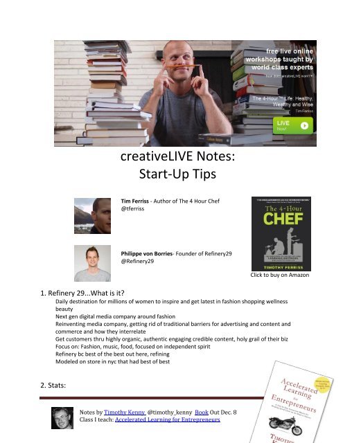 Start-Up Tips with Philippe von Borries – Notes - Timothy Kenny