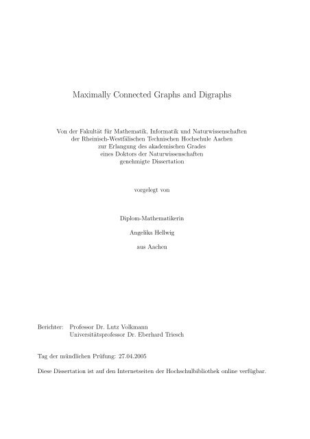 Maximally Connected Graphs And Digraphs Rwth Aachen