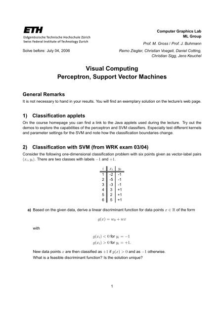 Exercise sheet - Computer Graphics Lab at ETH Zurich, Switzerland