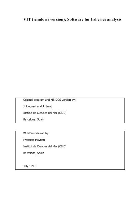 VIT (windows version): Software for fisheries analysis - Mefisto.info