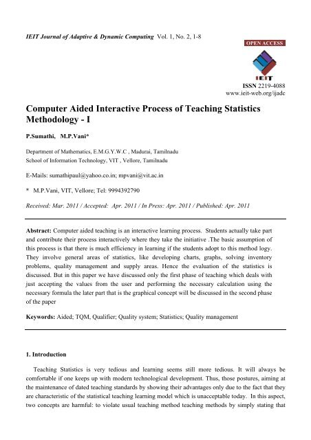 Computer Aided Interactive Process of Teaching Statistics ... - IEIT