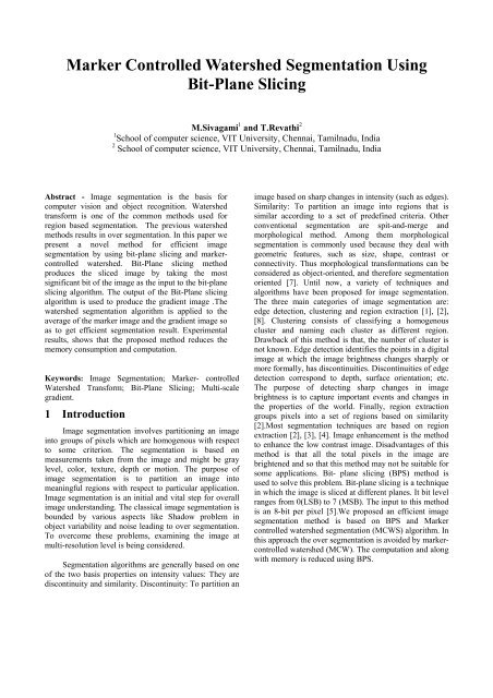 Marker Controlled Watershed Segmentation Using Bit Plane Slicing