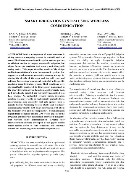 smart irrigation system using wireless communication - UACEE ...