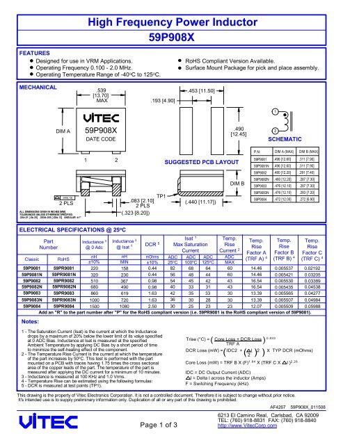 SMD High Frequency Power Inductor - Vitec Electronics Corporation