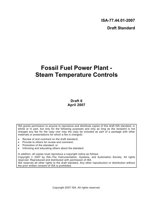 Fossil Fuel Power Plant - Steam Temperature Controls - ISA