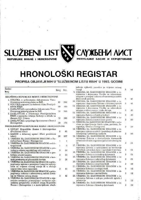 SLUŽBENI LIST KS CAYXbEHU AHCT HRONOLOŠKI REGISTAR