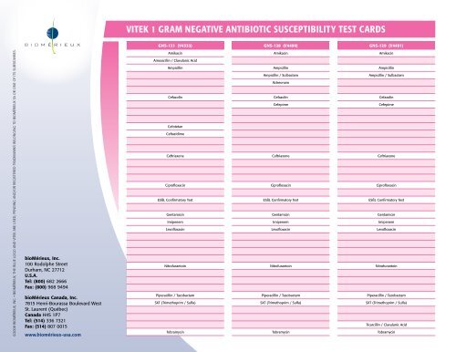 vitek 1 gram negative antibiotic susceptibility test cards - bioMerieux