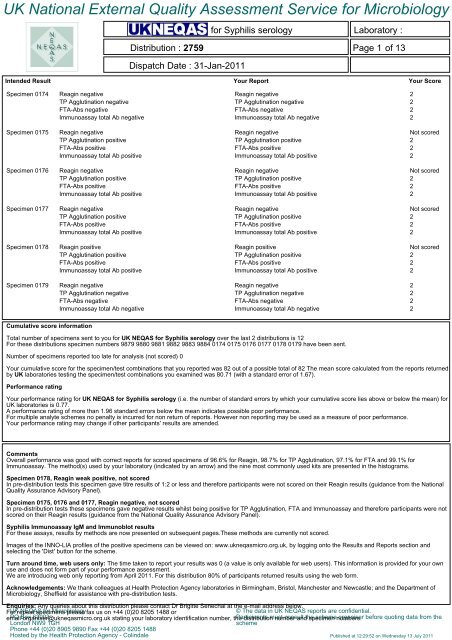 Syphilis serology - UK NEQAS for MICROBIOLOGY