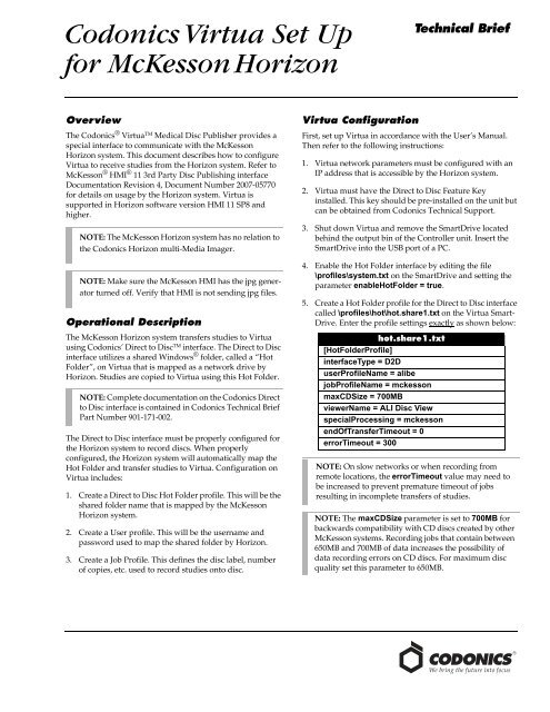 Codonics Virtua Setup for McKesson Horizon