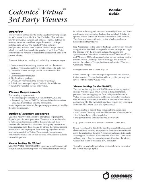 Codonics Virtua 3rd Party Viewers