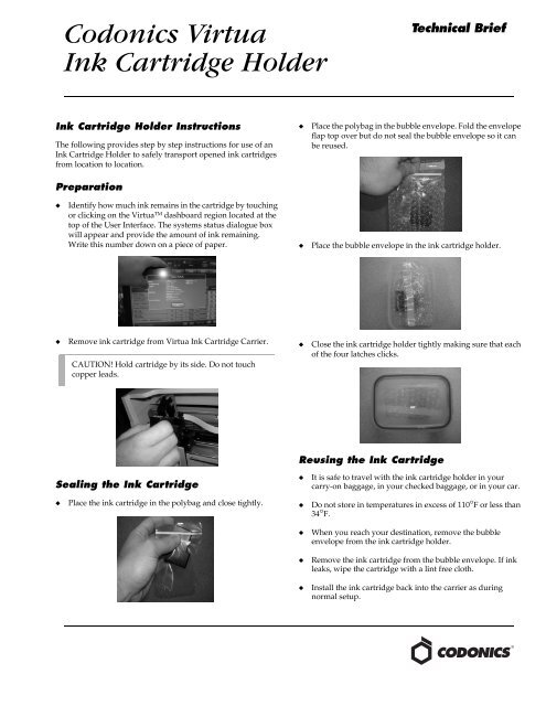 Codonics Virtua Ink Cartridge Holder