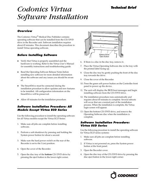 Codonics Virtua Software Installation