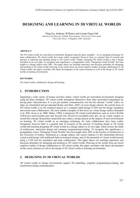 DESIGNING AND LEARNING IN 3D VIRTUAL WORLDS