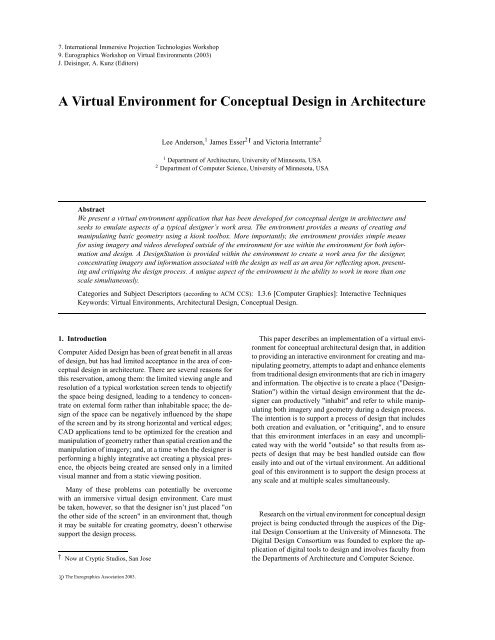 A Virtual Environment for Conceptual Design in Architecture