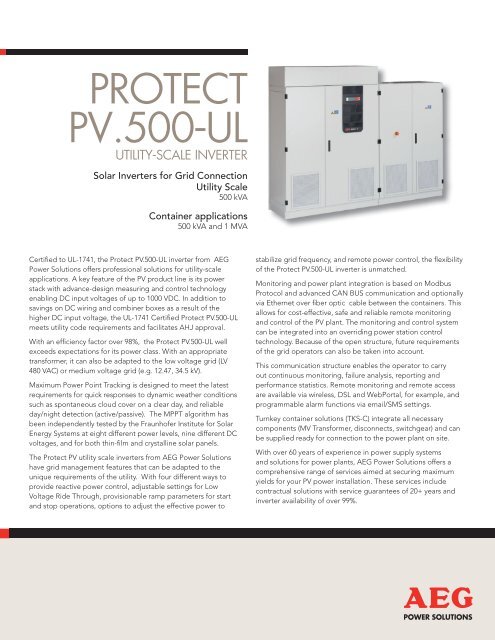 PROTECT PV.500-UL - AEG Power Solutions